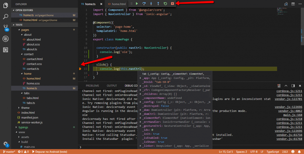 Depurar uma aplicação ionic no VSCode - Hiago Silva Souza